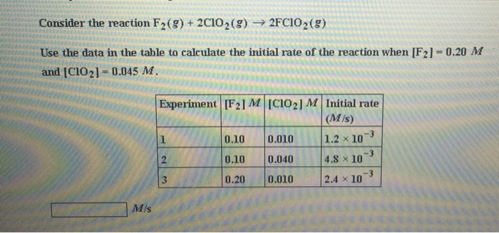 Solved Consider the reaction F_2(g) + 2ClO_2(g) rightarrow | Chegg.com