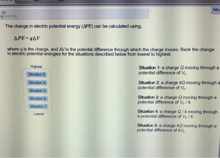 Solved The change in electric potential energy (Delta PE) | Chegg.com