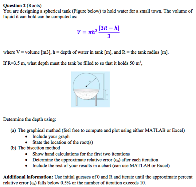 Solved Question 2 (Roots) You are designing a spherical tank | Chegg.com