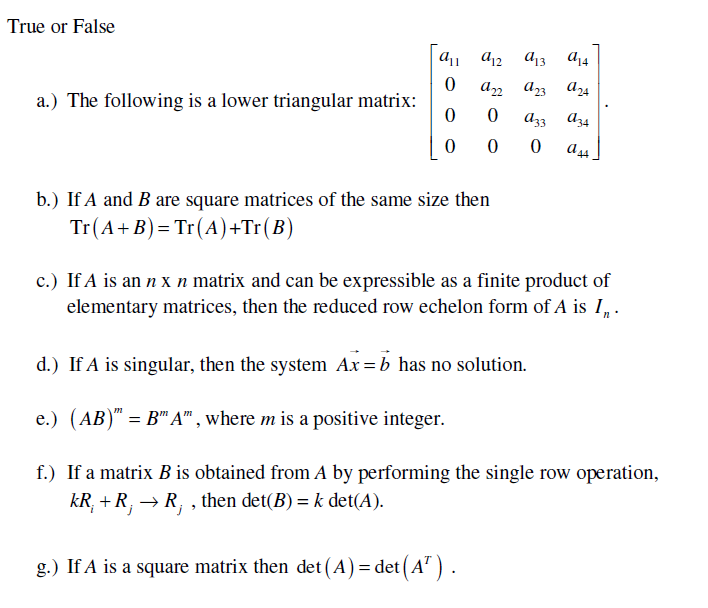Solved The following is lower triangular matrix: If A and B | Chegg.com