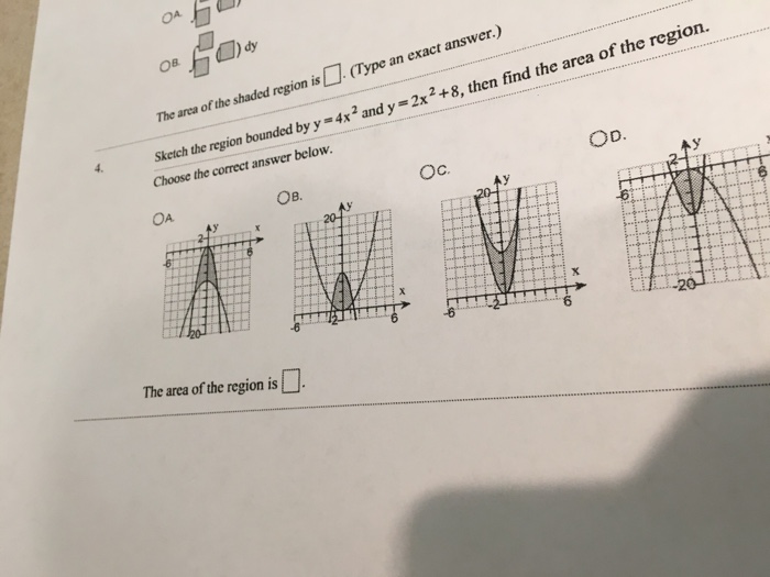 Solved Sketch the region bounded by y= 4x^2 and y=2x^2+8, | Chegg.com