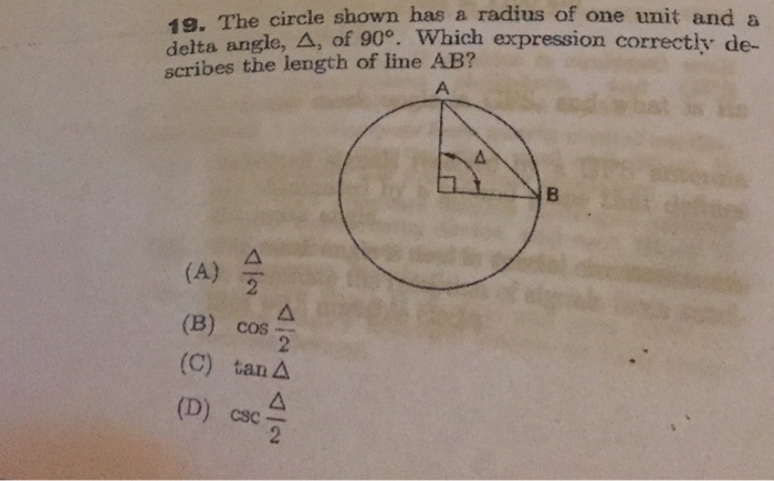 Solved The circle shown has a radius of one unit and a delta | Chegg.com