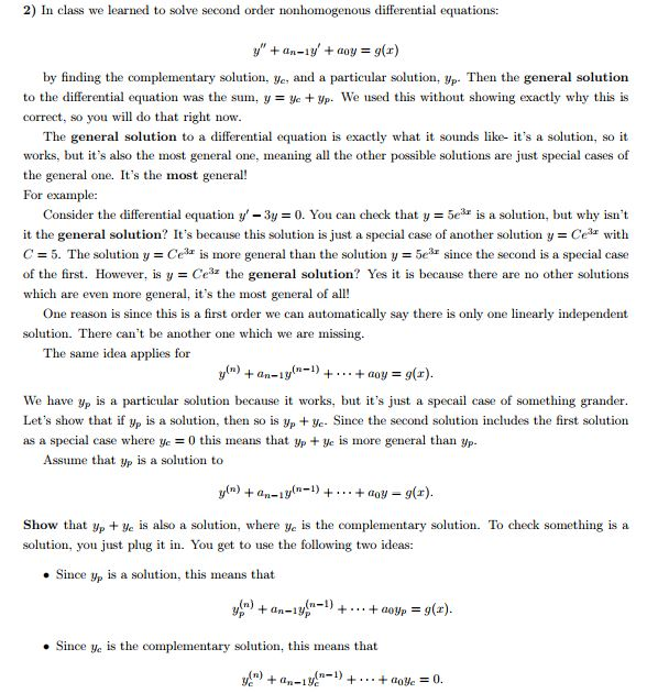 Solved In class we learned to solve second order | Chegg.com
