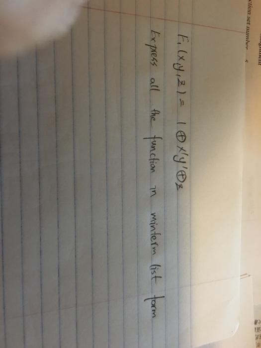 Solved F1(x,y,z) = 1+x'y'+z Express all the function in | Chegg.com