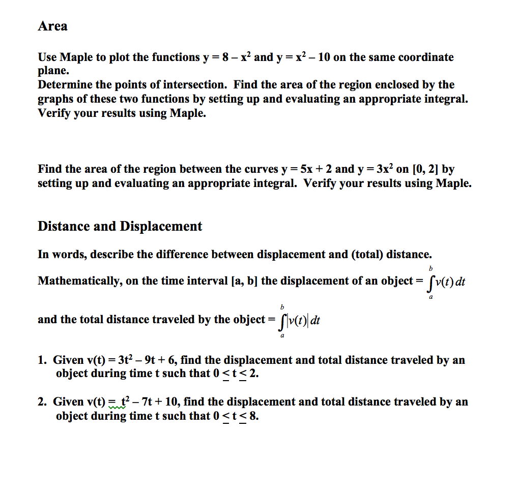 Solved Area Use Maple to plot the functions y = 8 - x^2 and | Chegg.com