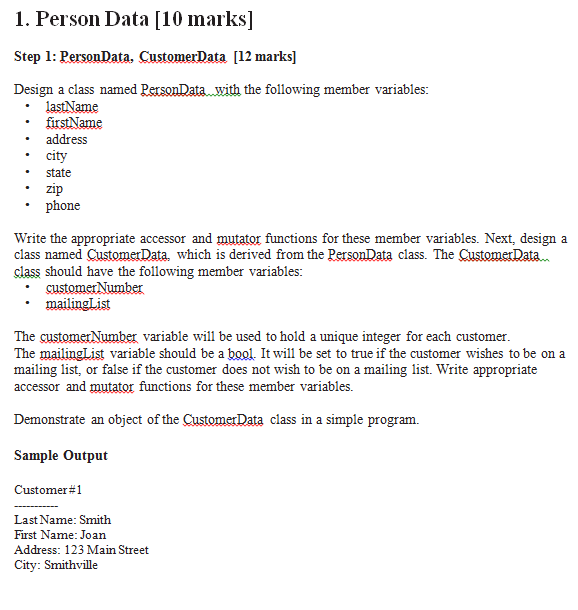 Solved 1. Person Data L10 marks] Step 1 Person Data, | Chegg.com
