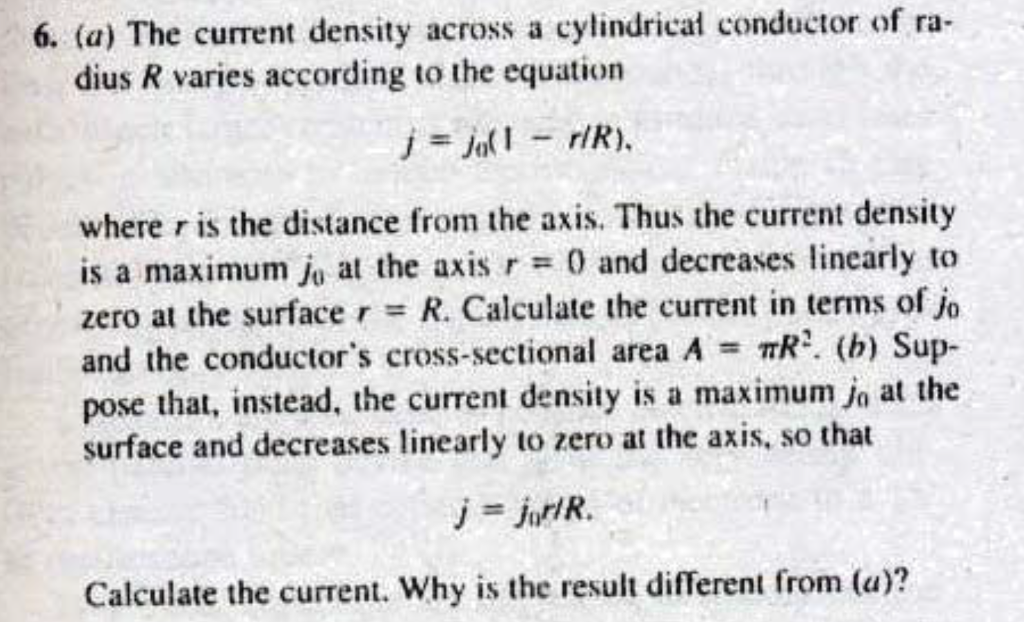 Solved The current density across a cylindrical conductor of | Chegg.com