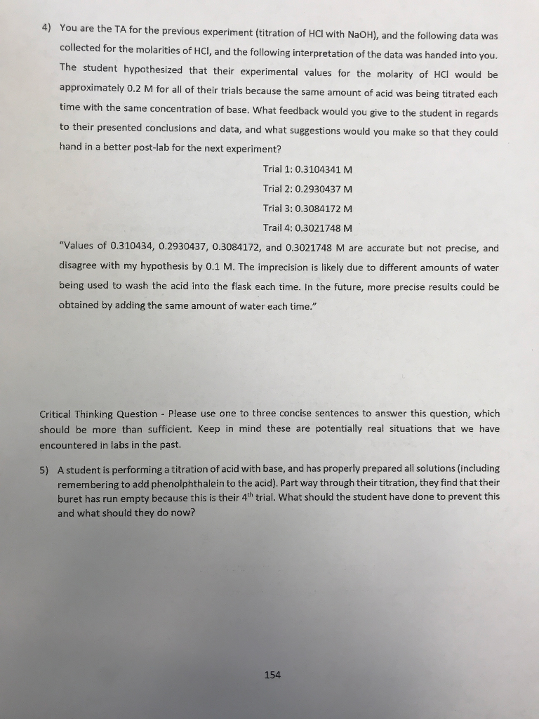 Solved Experiment 9 Post-lab Questions 1) A student | Chegg.com