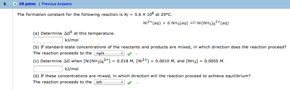 Solved The formation constant for the following reaction is | Chegg.com