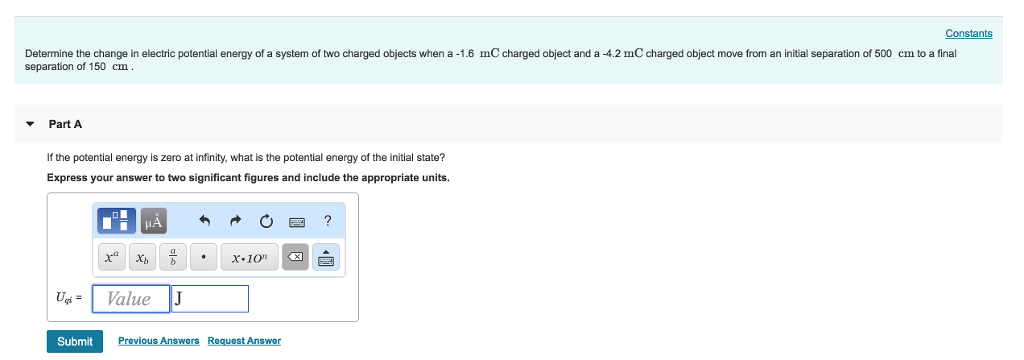 Solved Constants Determine the change in electric potential | Chegg.com