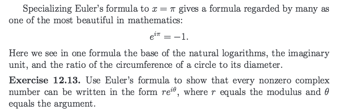 Solved Specializing Euler's formula to x = pi gives a | Chegg.com