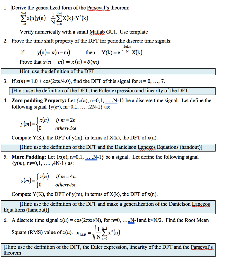 l. Derive the generalized form of the Parseval's | Chegg.com
