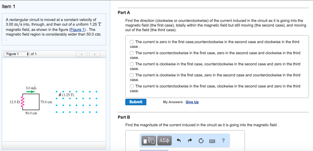 Solved Item 1 A rectangular circuit is moved at a constant | Chegg.com