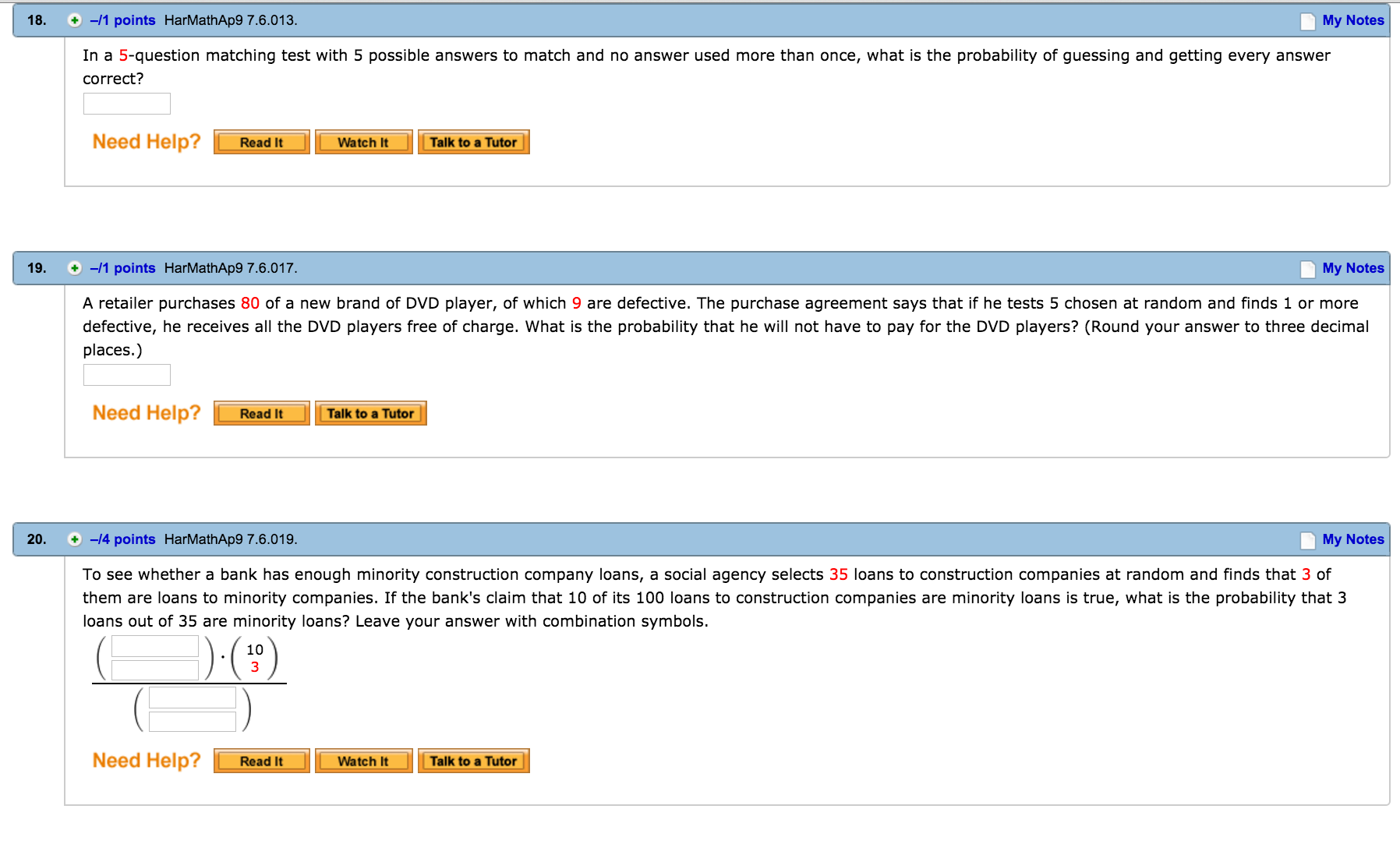 Matching Test Questions