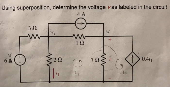 Solved Using superposition, determine the voltage V as | Chegg.com