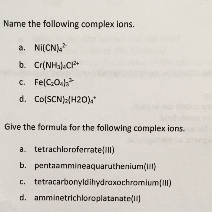 Solved Name the following complex ions. Ni(CN)_4^2- | Chegg.com