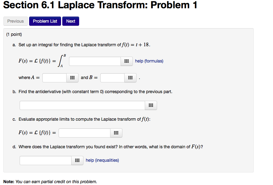 Solved Section 6.1 Laplace Transform: Problem 1 Previous | Chegg.com