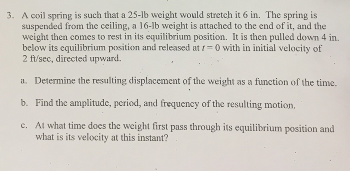 Solved A coil spring is such that a 25-lb weight would | Chegg.com