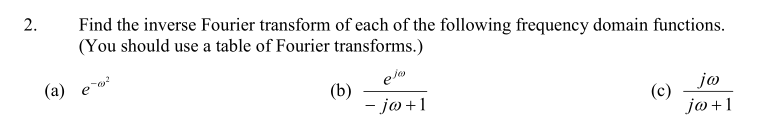 Solved 2. Find the inverse Fourier transform of each of the | Chegg.com