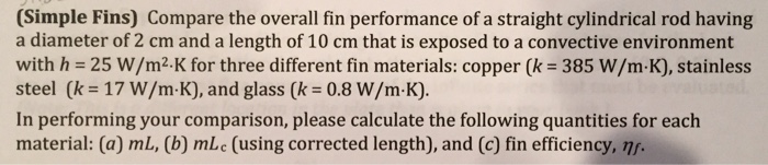 Solved (Simple Fins) Compare the overall fin performance | Chegg.com