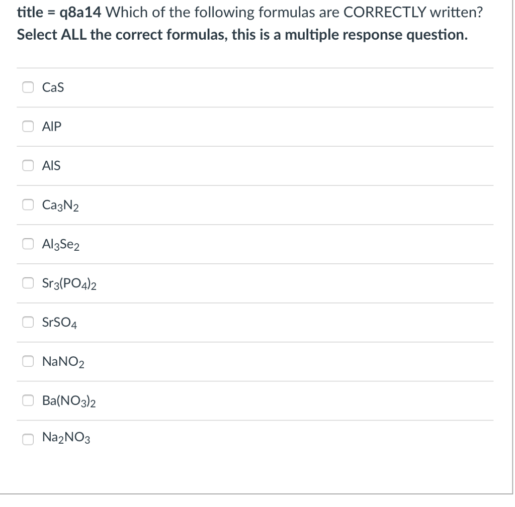 Solved title q8a14 Which of the following formulas are | Chegg.com