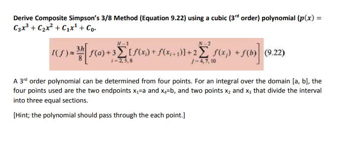 Solved Derive Composite Simpson's 3/8 Method (Equation 9.22) | Chegg.com