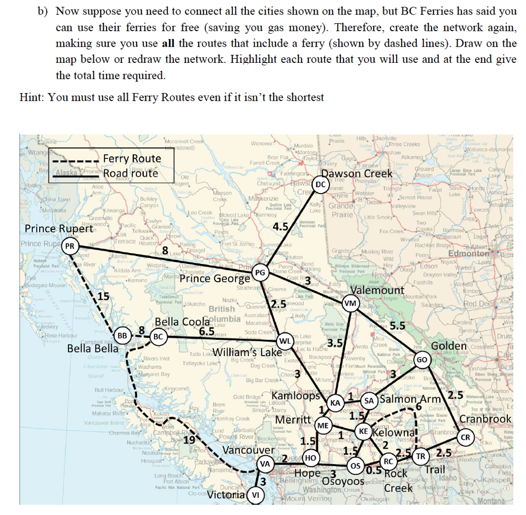Suppose you need to connect all the cities in BC for | Chegg.com