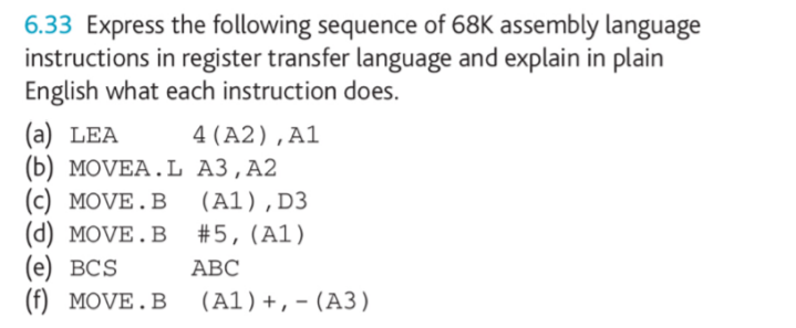 Solved 6.33 Express the following sequence of 68K assembly | Chegg.com