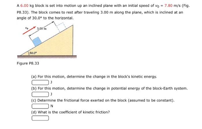 Solved A 6.00 kg block is set into motion up an inclined | Chegg.com