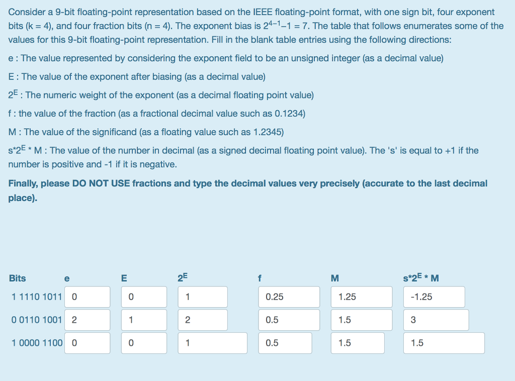 Solved Consider A 9 Bit Floating Point Representation Based