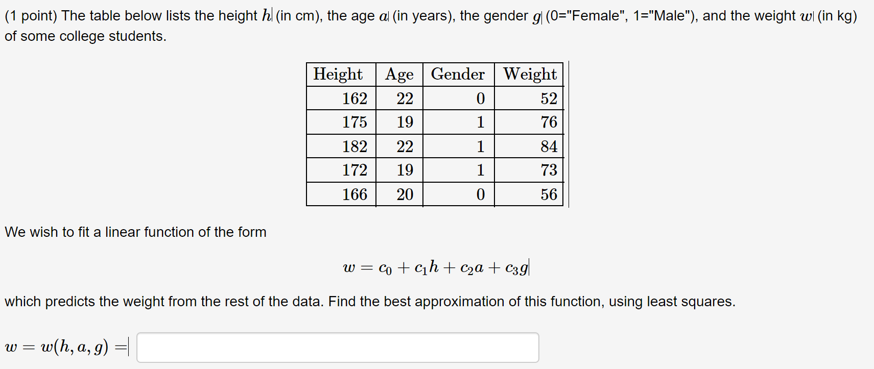 Solved The table below lists the height h (in cm), the age a | Chegg.com