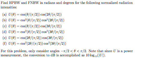 Solved Find HPBW and FNBW in radians and degrees for the | Chegg.com