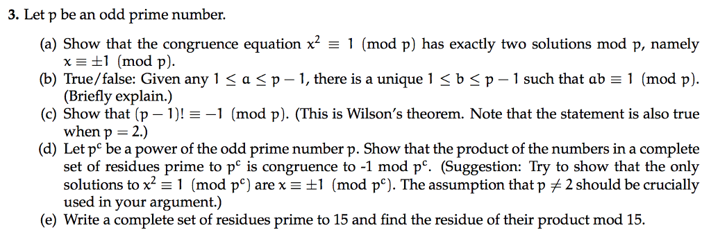 Solved 3. Let p be an odd prime number. (a) Show that the | Chegg.com