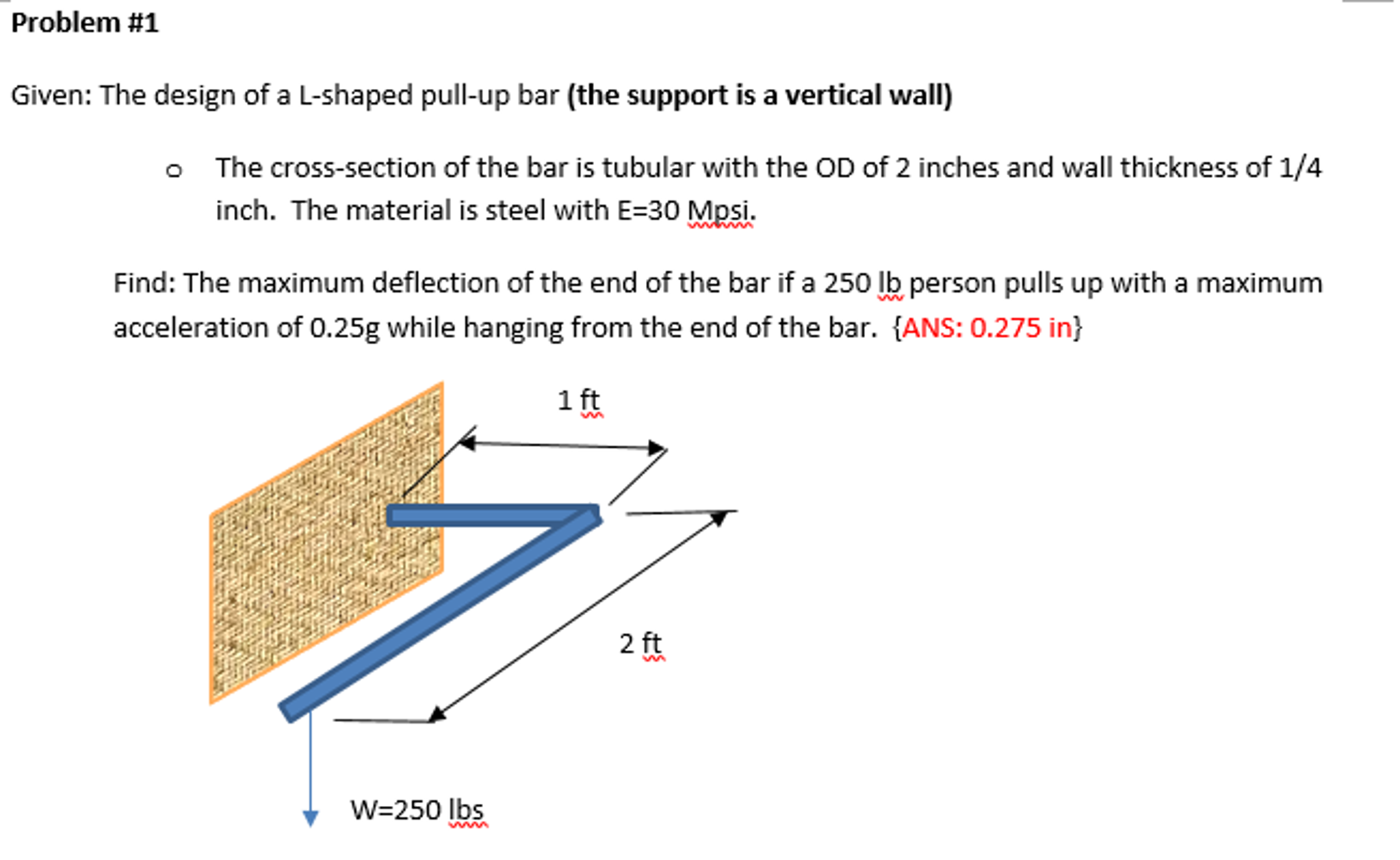 Given: The design of a L-shaped pull-up bar (the | Chegg.com