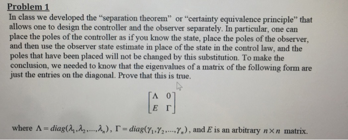 Solved In class we developed the "separation theorem" or | Chegg.com