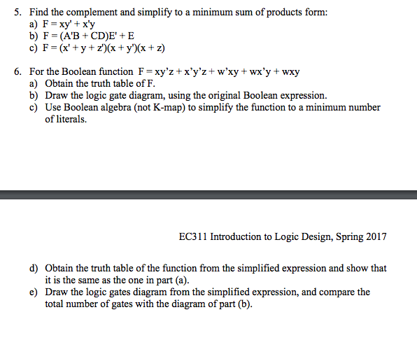 Solved Find the complement and simplify to a minimum sum of | Chegg.com