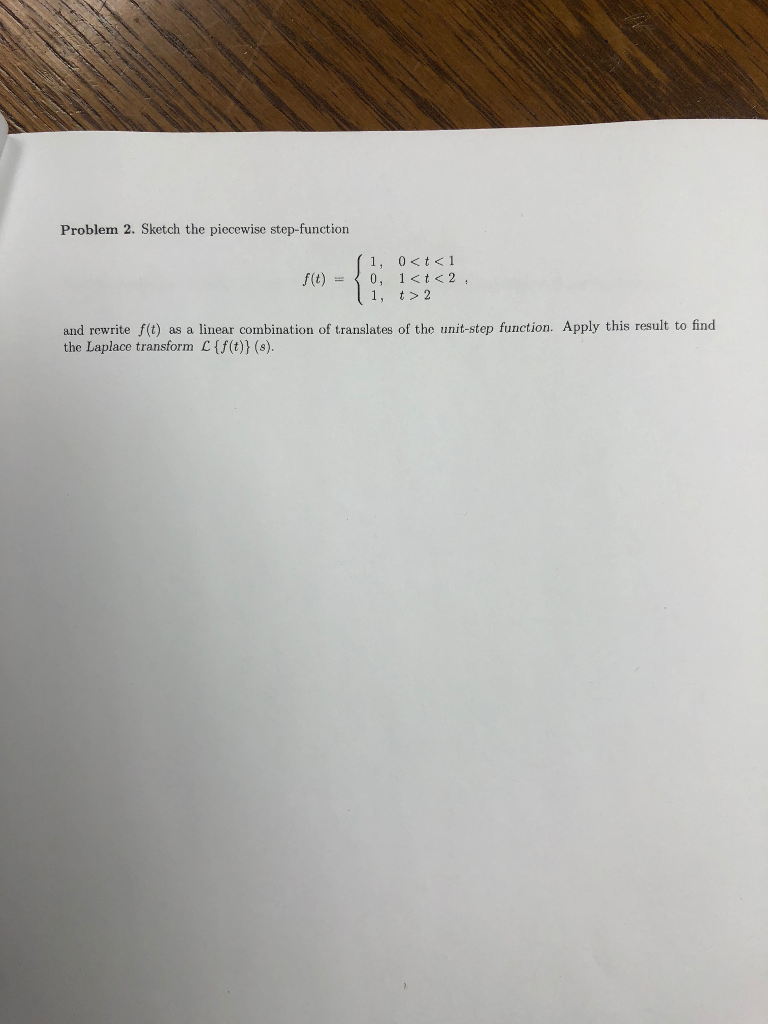 Solved Problem 2. Sketch the piecewise step-function f(t) = | Chegg.com
