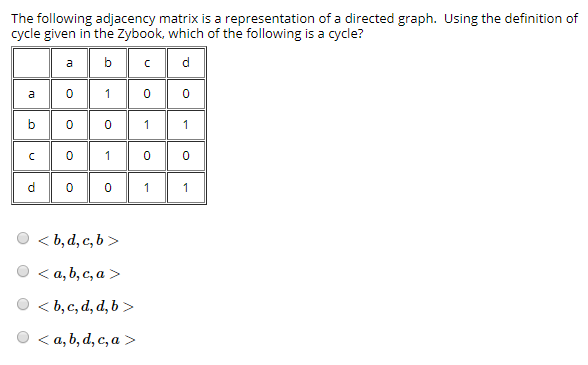 Solved The following adjacency matrix is a representation of | Chegg.com