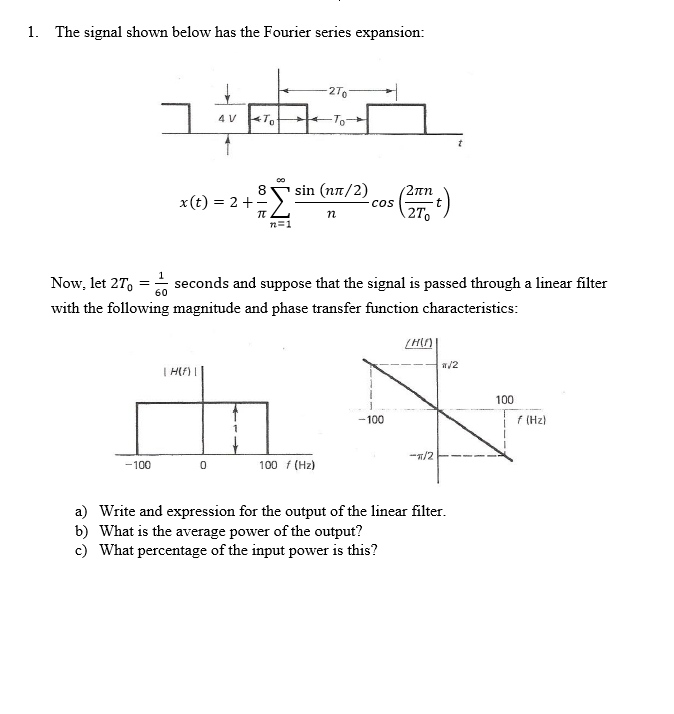 Solved The signal shown below has the Fourier series | Chegg.com