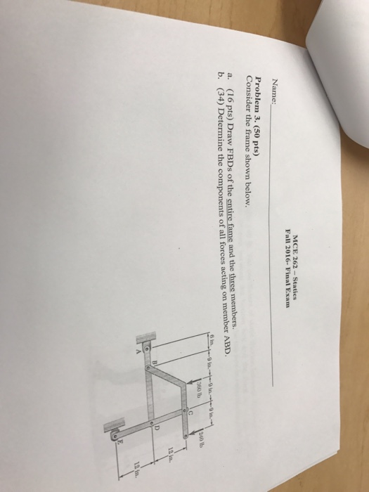 Solved Consider the frame shown below. a. Draw FBDs of the | Chegg.com