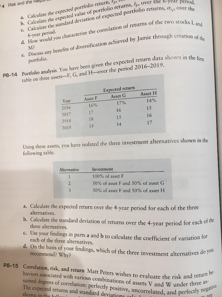 Solved a. Calculate the expected portfolio return, , b. | Chegg.com