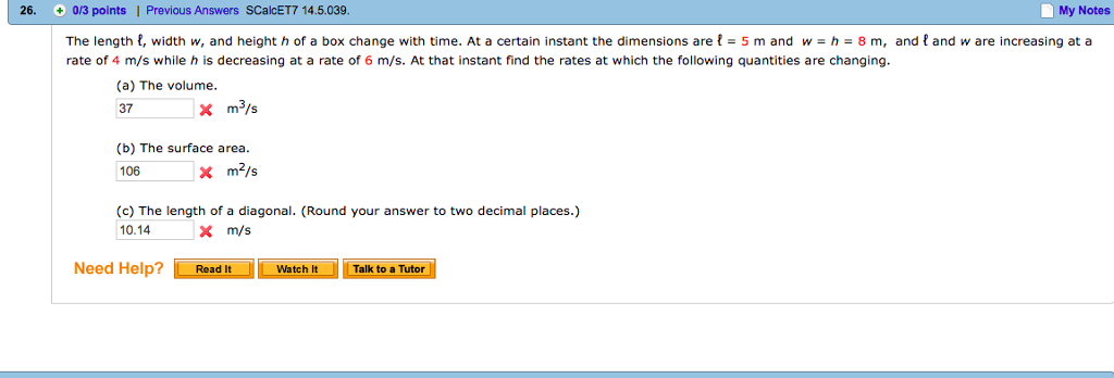 Solved The length l, width w, and height h of a box change | Chegg.com