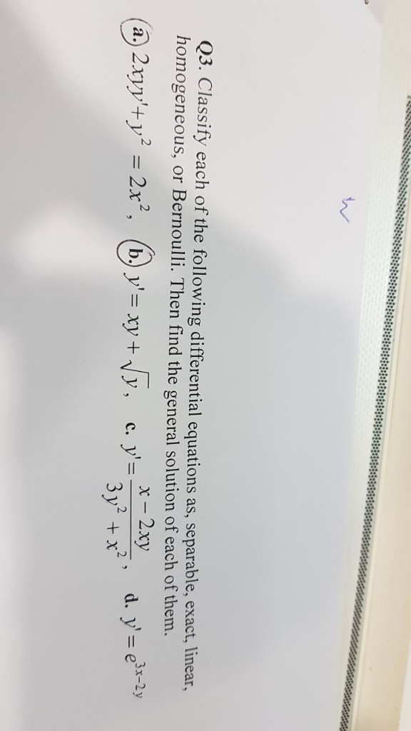Solved Classify each of the following differential equations | Chegg.com