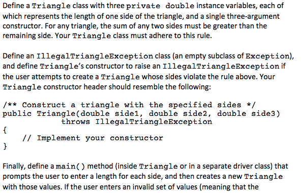 Solved Define a Triangle class with three private double | Chegg.com