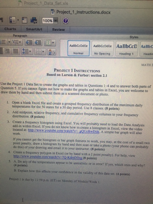 Solved Project-1.Data-Set.xls 同 Project 1 Instructions.docx | Chegg.com