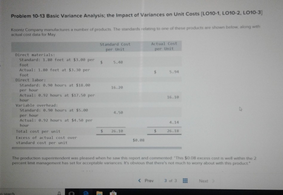 Solved Problem 10-13 Basic Variance Analysis; the Impact of | Chegg.com