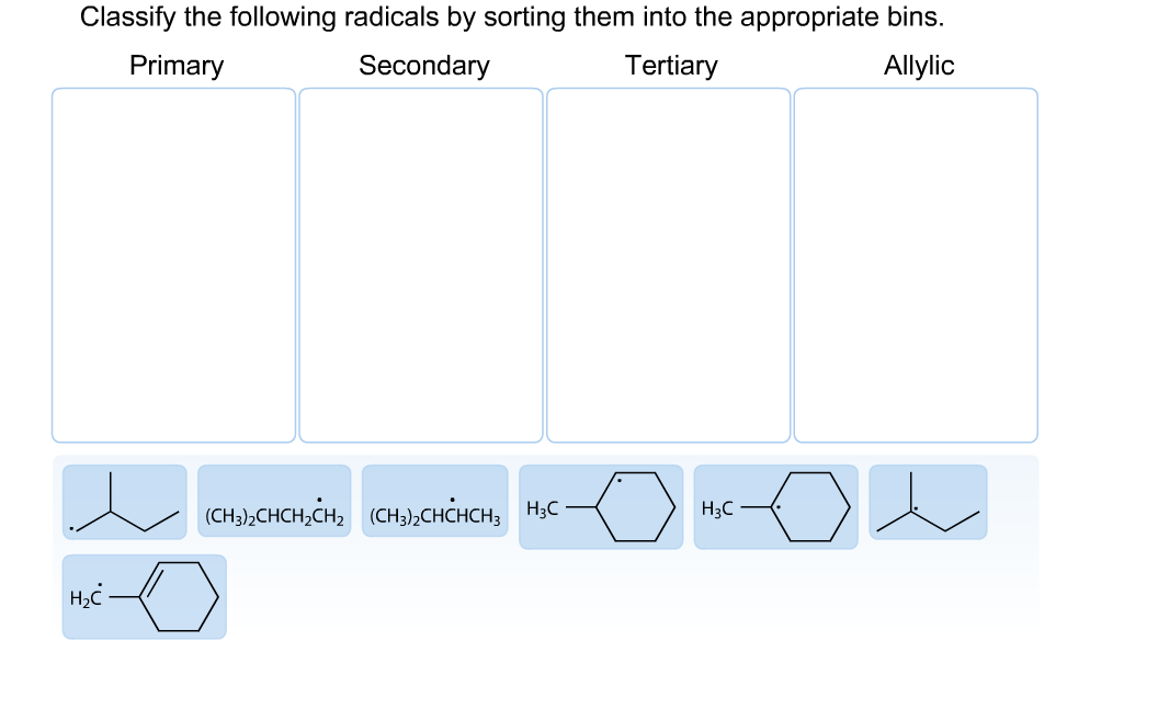 Solved Classify the following radicals by sorting them into | Chegg.com