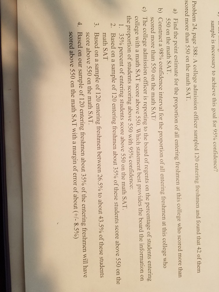 Solved sample is necessary to achieve this goal for 95% | Chegg.com