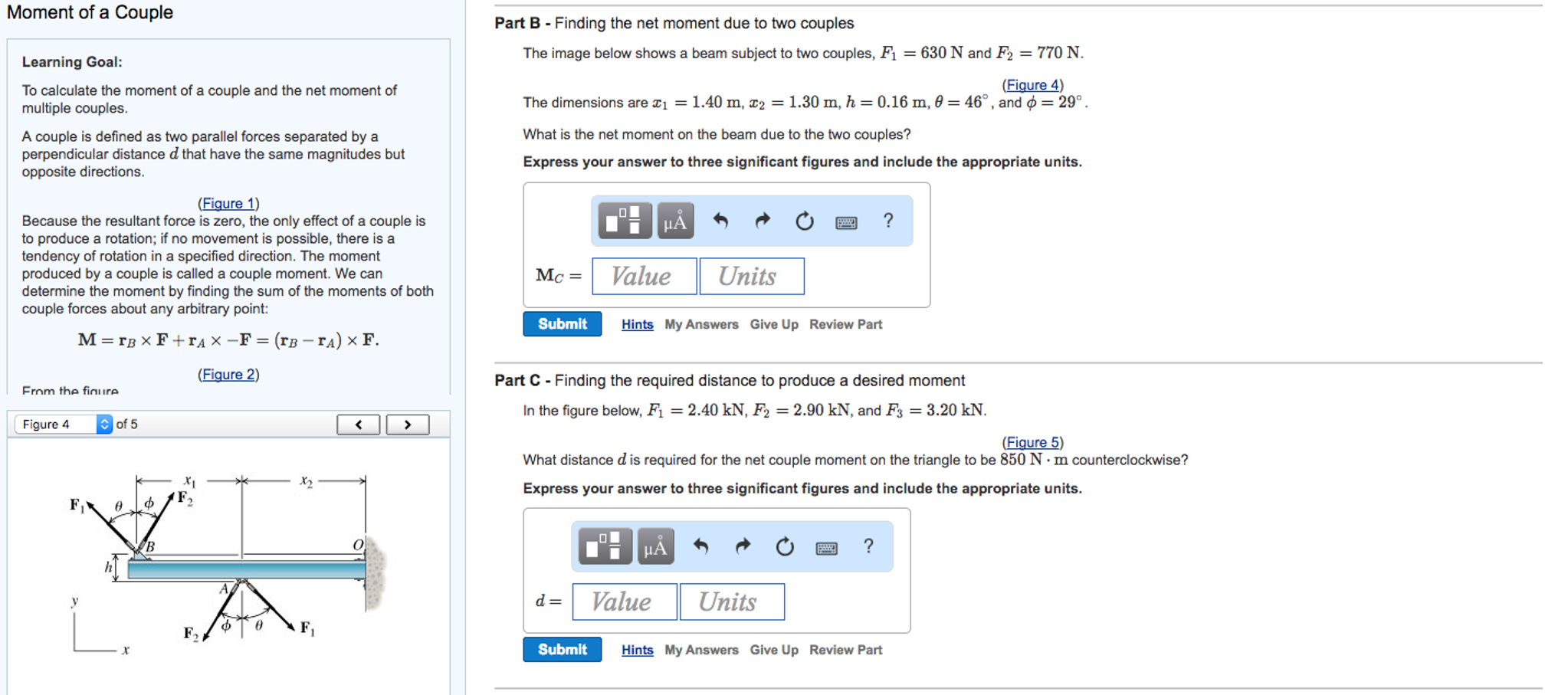 Solved To calculate the moment of a couple and the net | Chegg.com