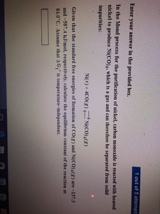 Solved In the Mond process for the purification of nickel, | Chegg.com